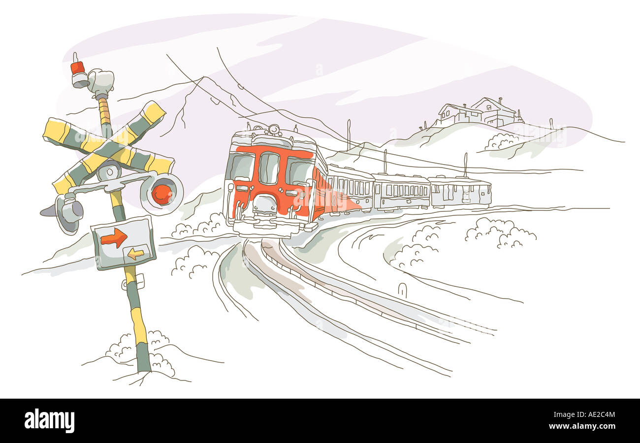 Train on railroad crossing Cut Out Stock Images & Pictures - Alamy