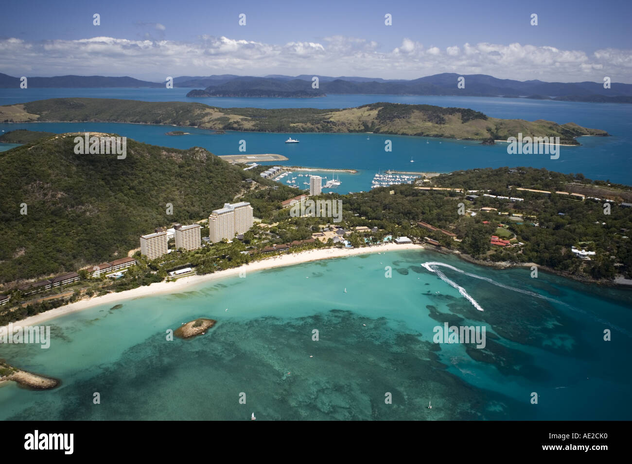 Hamilton Island Resort from helicopter Whitsunday Group Queensland ...
