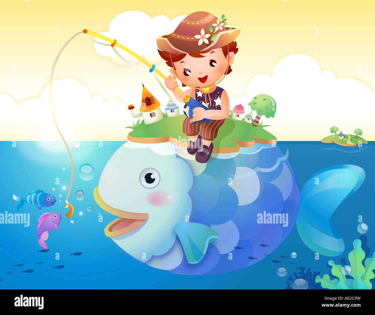 Boy fishing in the sea Stock Photo - Alamy