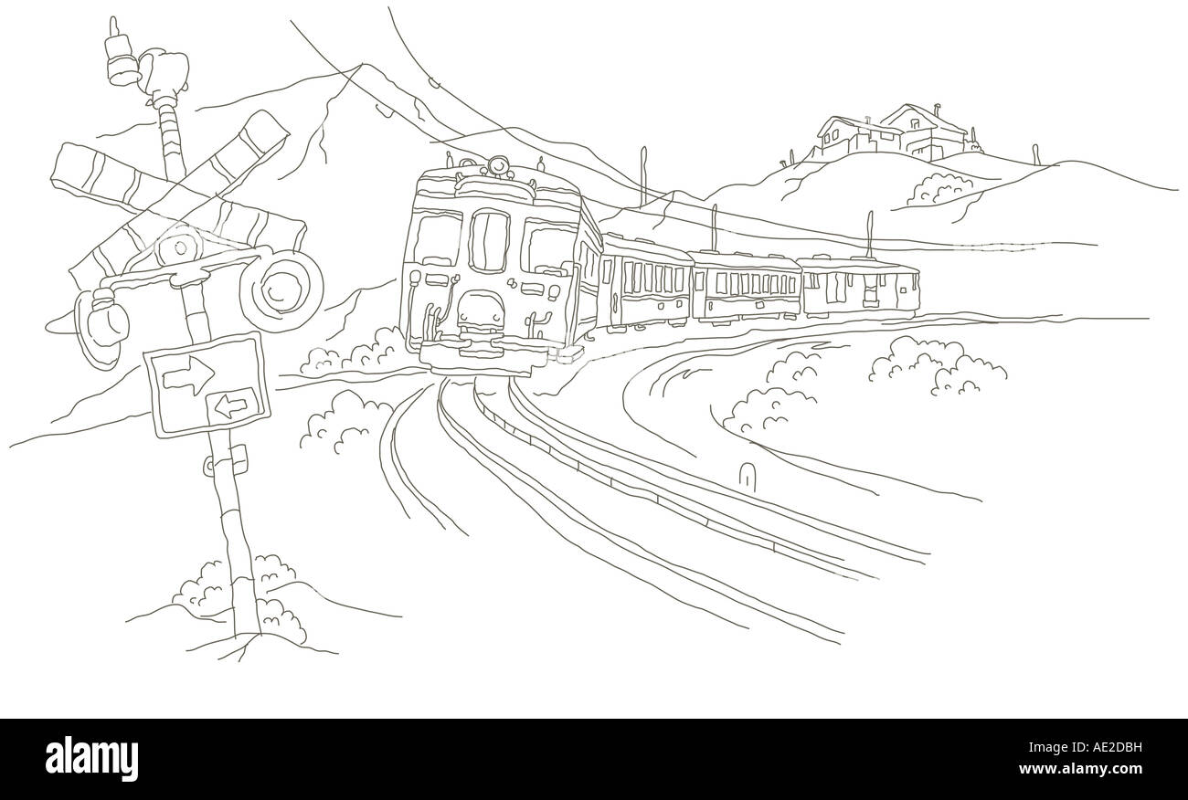 Train on railroad crossing Cut Out Stock Images & Pictures - Alamy