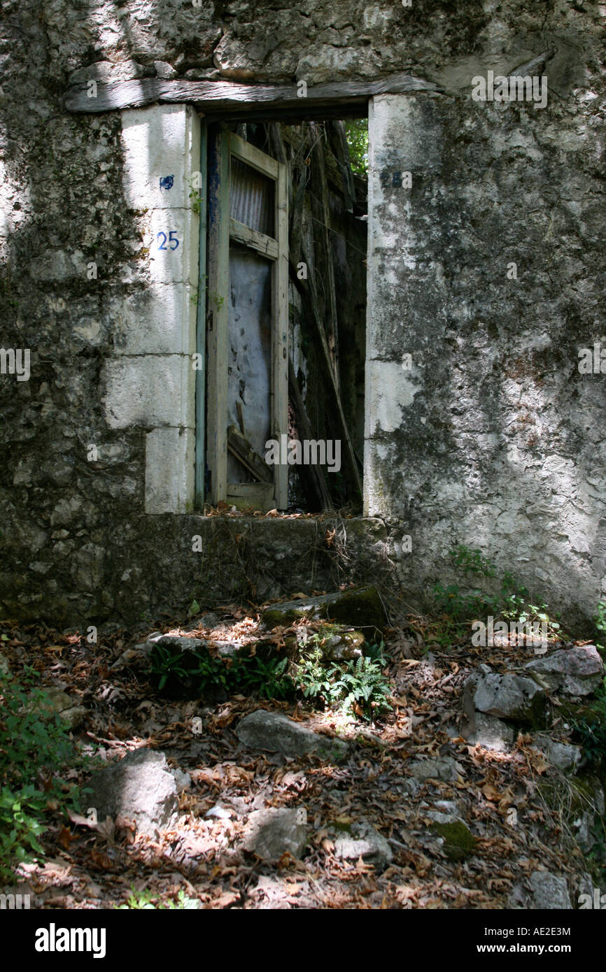 Broken window of old cottage Nidri Lefkas Greece Stock Photo - Alamy
