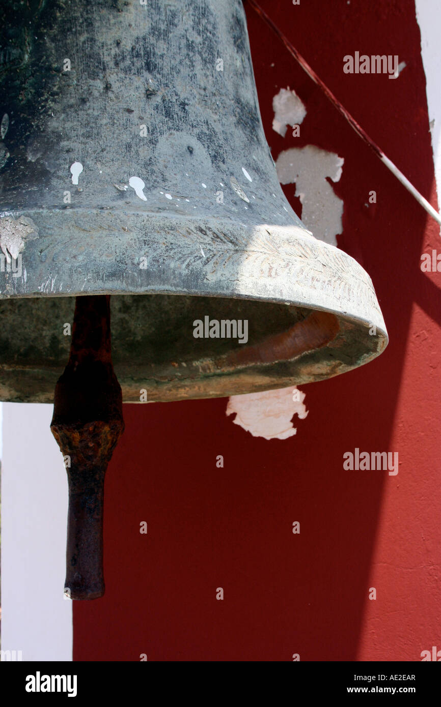 Church bell with red peeling paint, Fiskardo Kefallonia Greece Stock ...