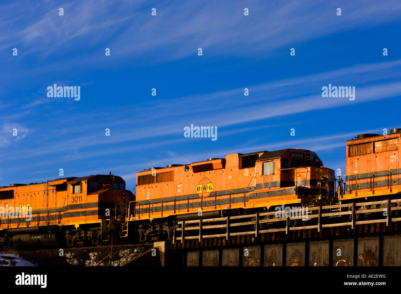 Rail way line and moving locomotive engines, Greater Sudbury, Ontario ...