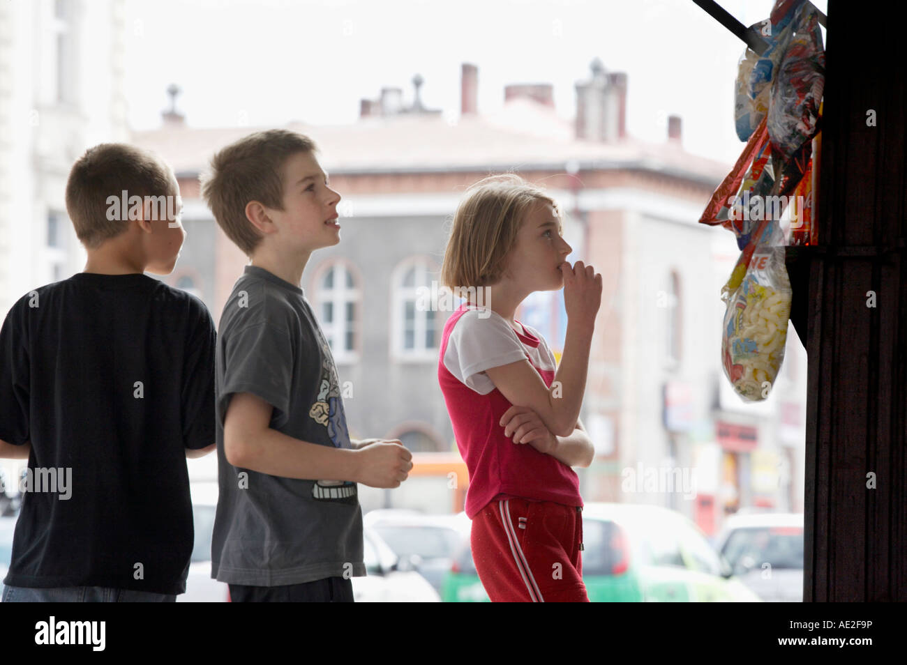 Children choosing sweets at a sweet shop in central europe Stock Photo ...