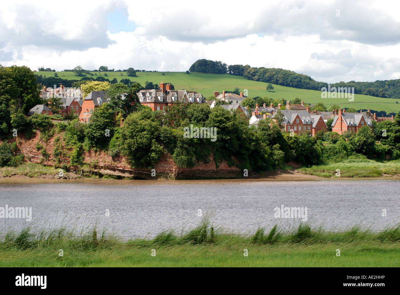 View across River Severn to Newnham village, Gloucestershire, England ...