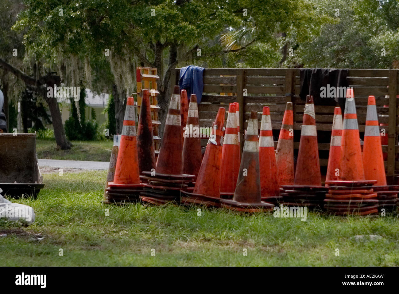 Roadside Depot for Traffic Control Stanchions, Cones and Signs Stock ...