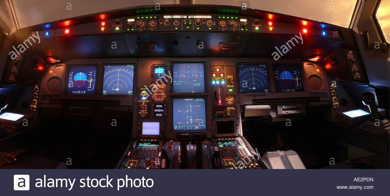 Panorama Cockpit Airbus A330-300 Stock Photo, Royalty Free Image ...