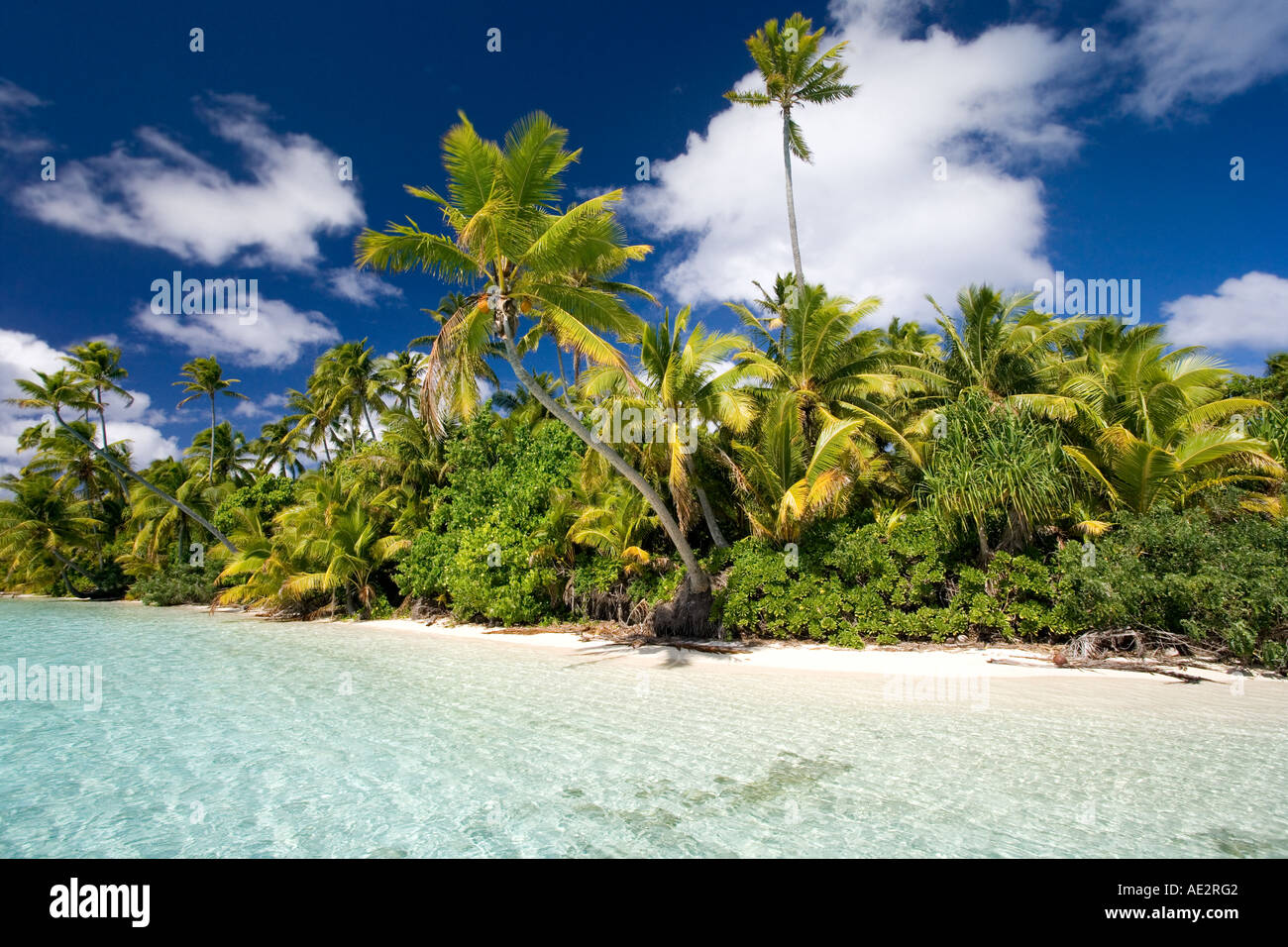 Idyllic tropical beach at Aitutaki in the Cook Islands in the South ...