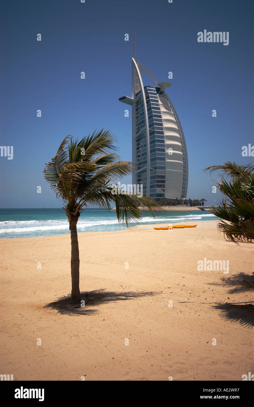 The Burj Al Arab Hotel With Palm Tree Dubai United Arab Emirates Stock ...