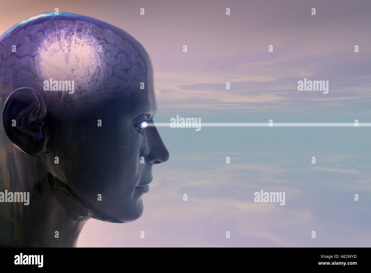 Wire fame head with brain activity Stock Photo - Alamy