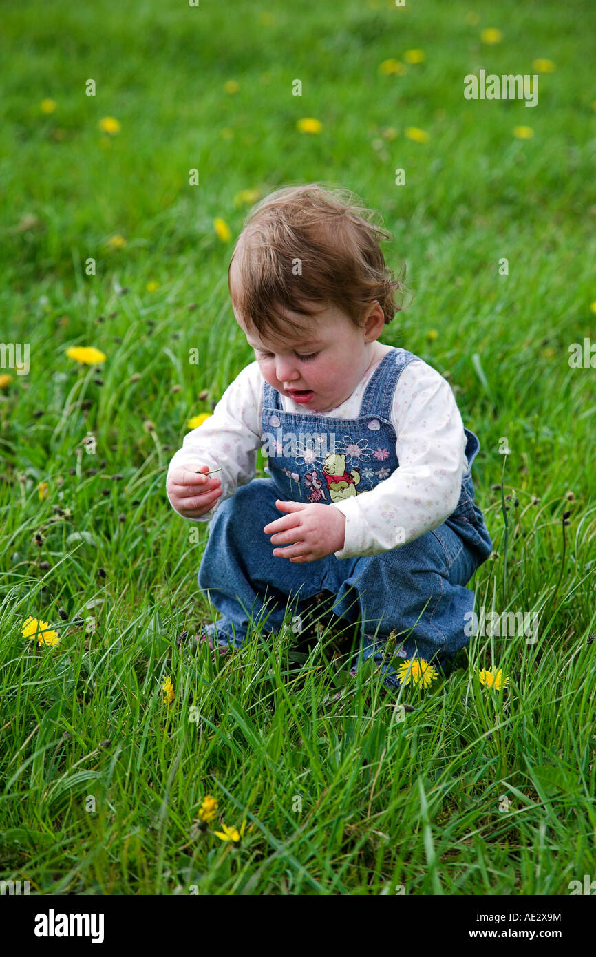 Baby playing in field Stock Photo - Alamy