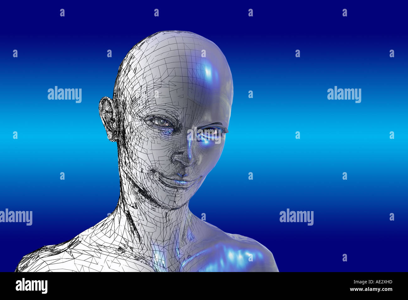 Transitional wireframe female robot Stock Photo - Alamy