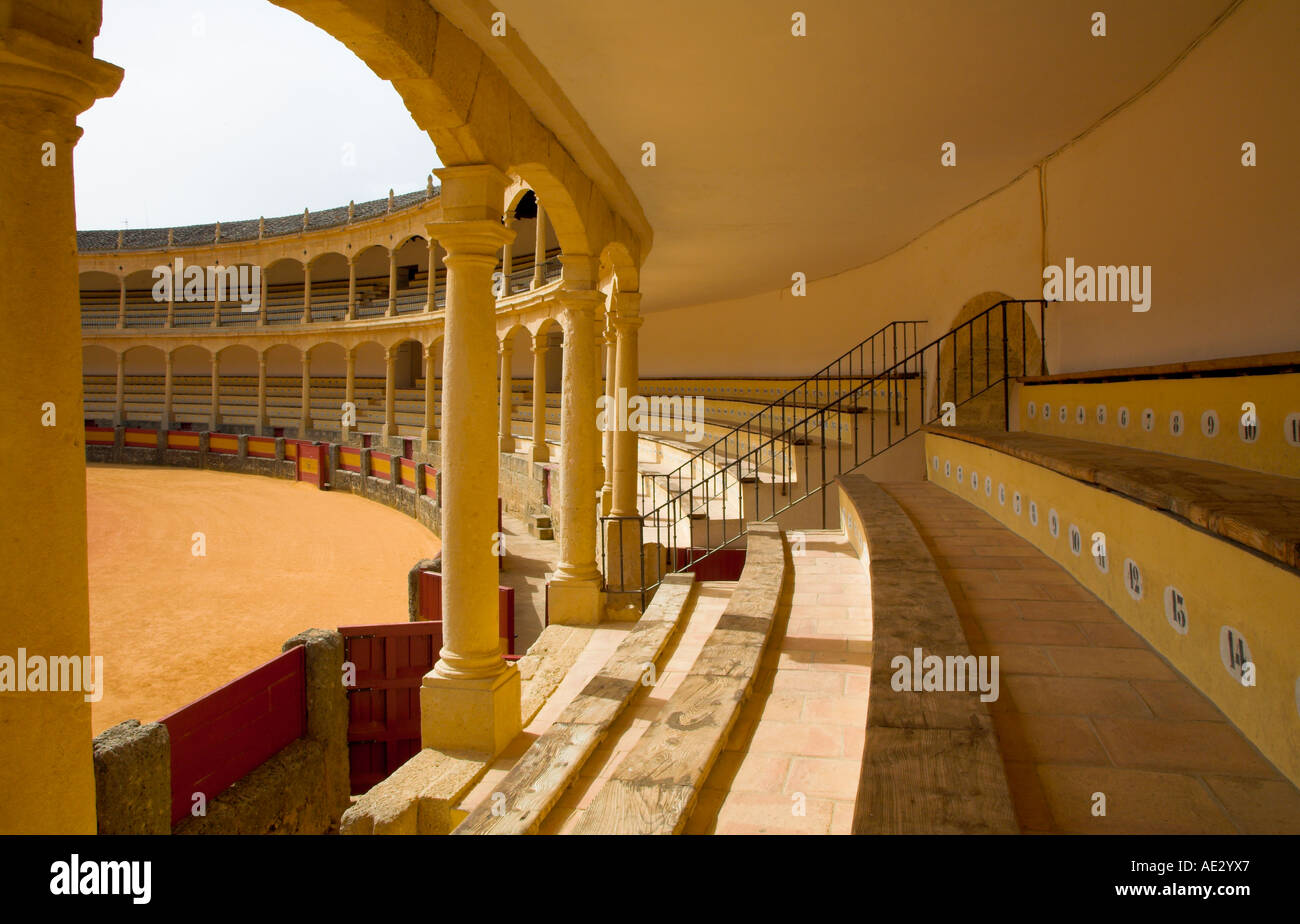 Ronda Bullring in bright sunshine showing the shape of the Bullring and ...