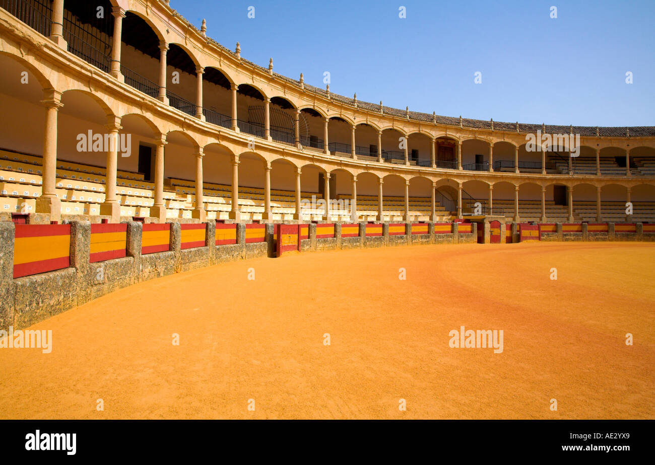 Ronda Bullring in bright sunshine showing the shape of the Bullring and ...