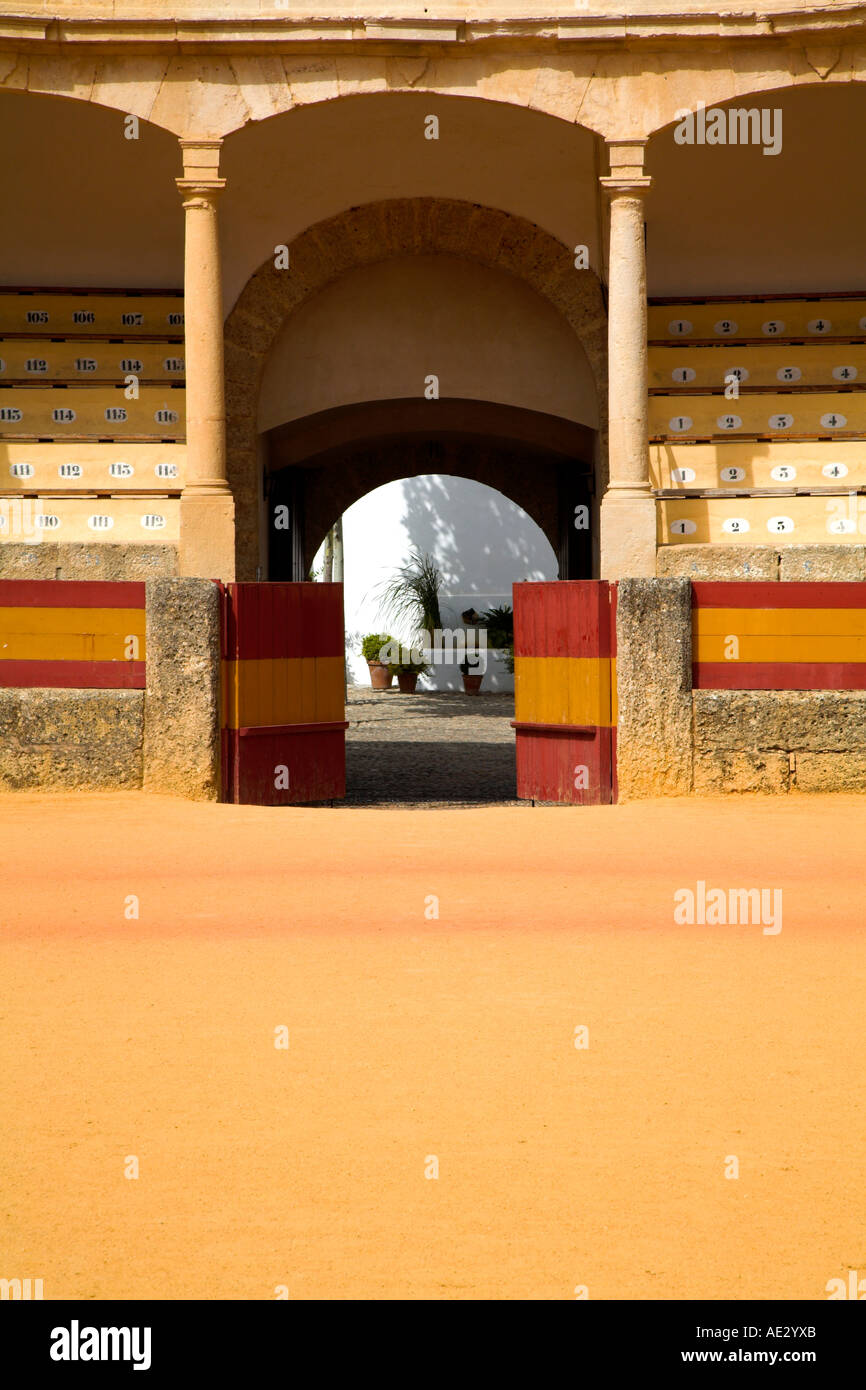 Ronda Bullring in bright sunshine showing the entrance to the Bullring ...