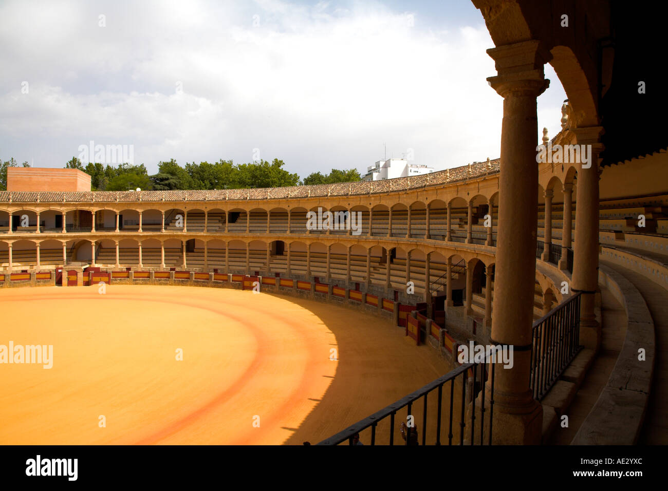 Ronda Bullring in bright sunshine showing the shape of the Bullring and ...