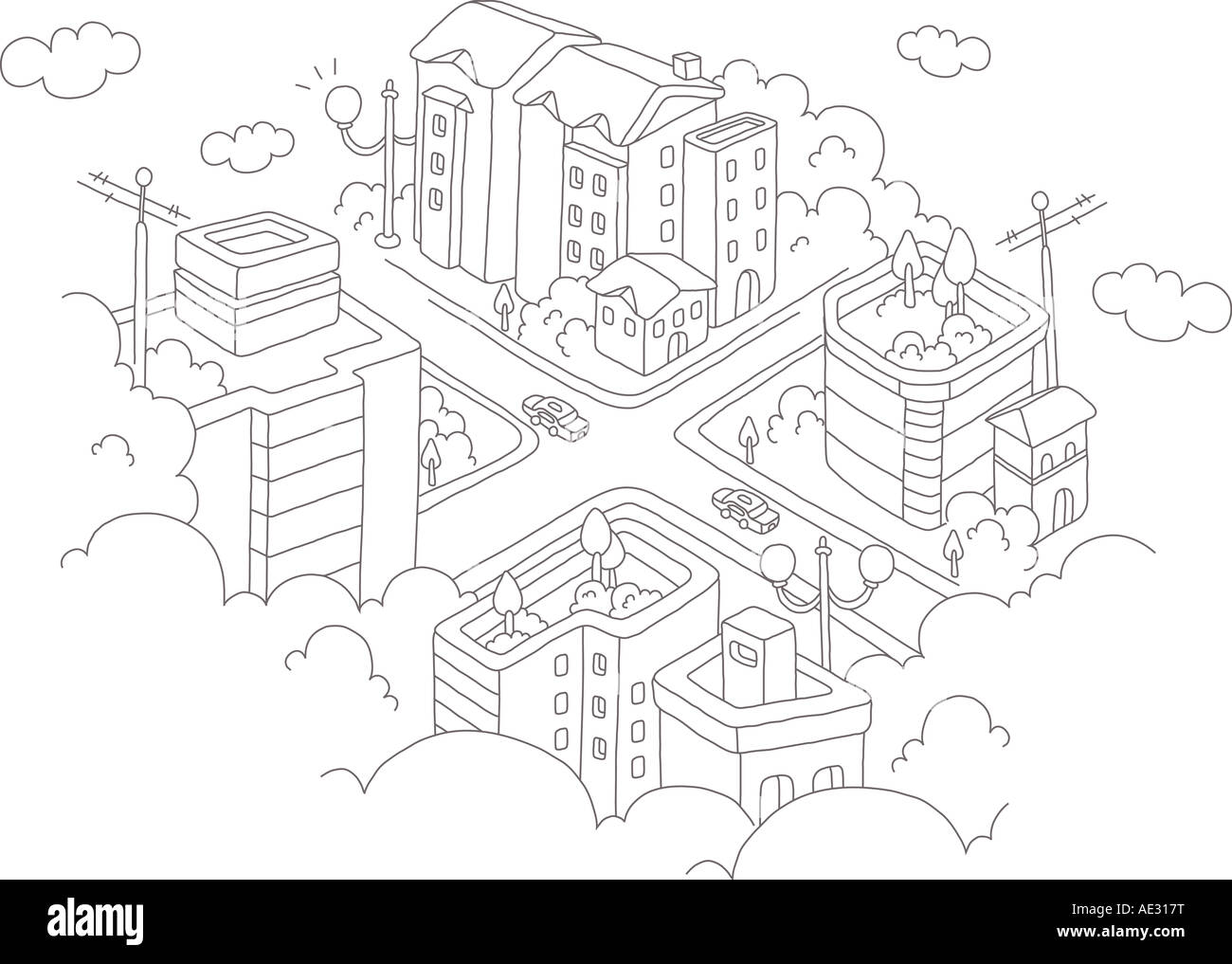 Urban scene high angle view Cut Out Stock Images & Pictures - Alamy