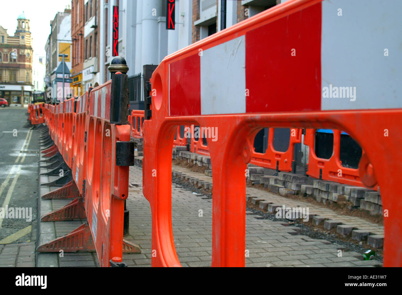 Street barriers, essential engieering work in progress Stock Photo - Alamy
