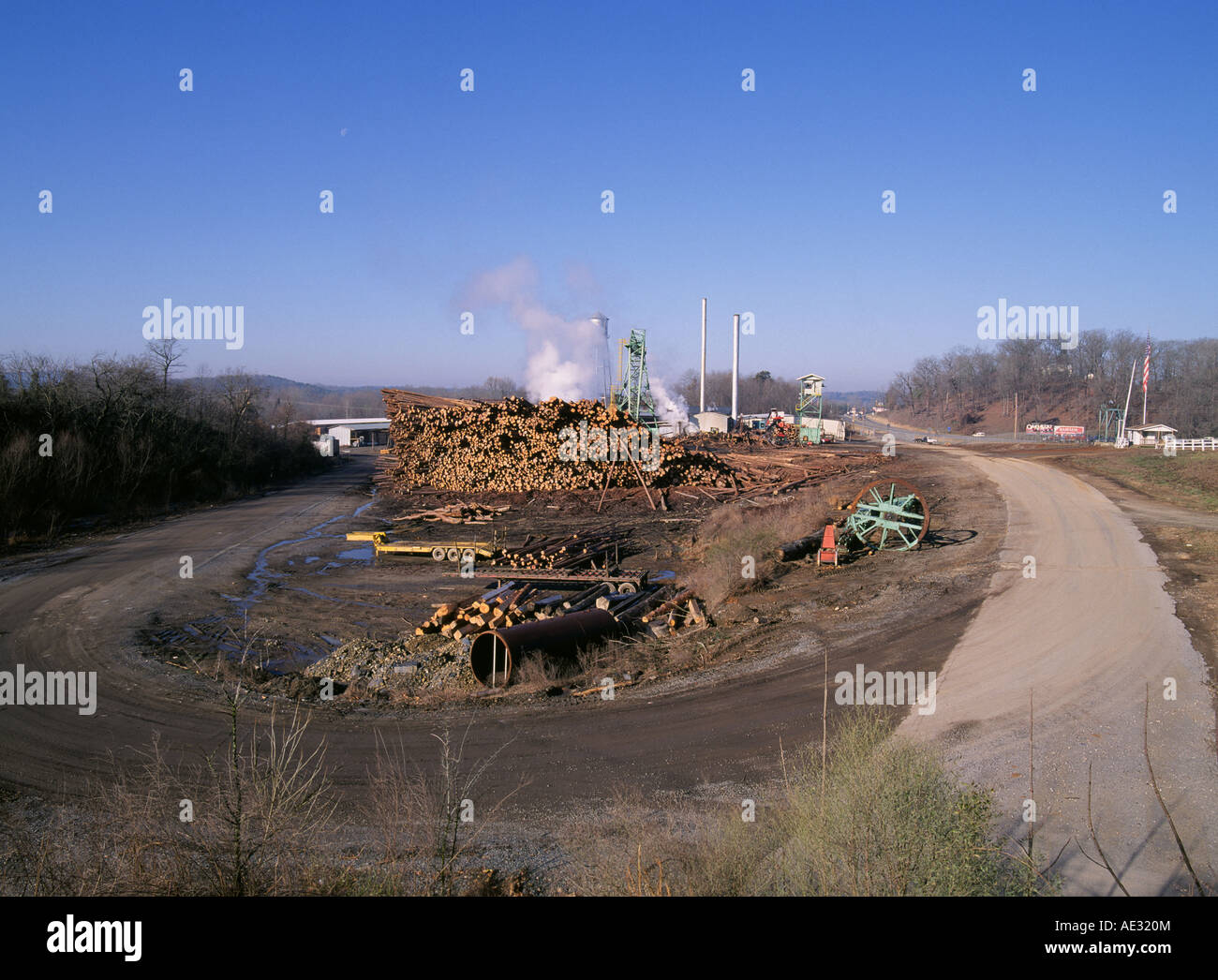 A lumber mill and logging operation processes local pine logs near Hot ...