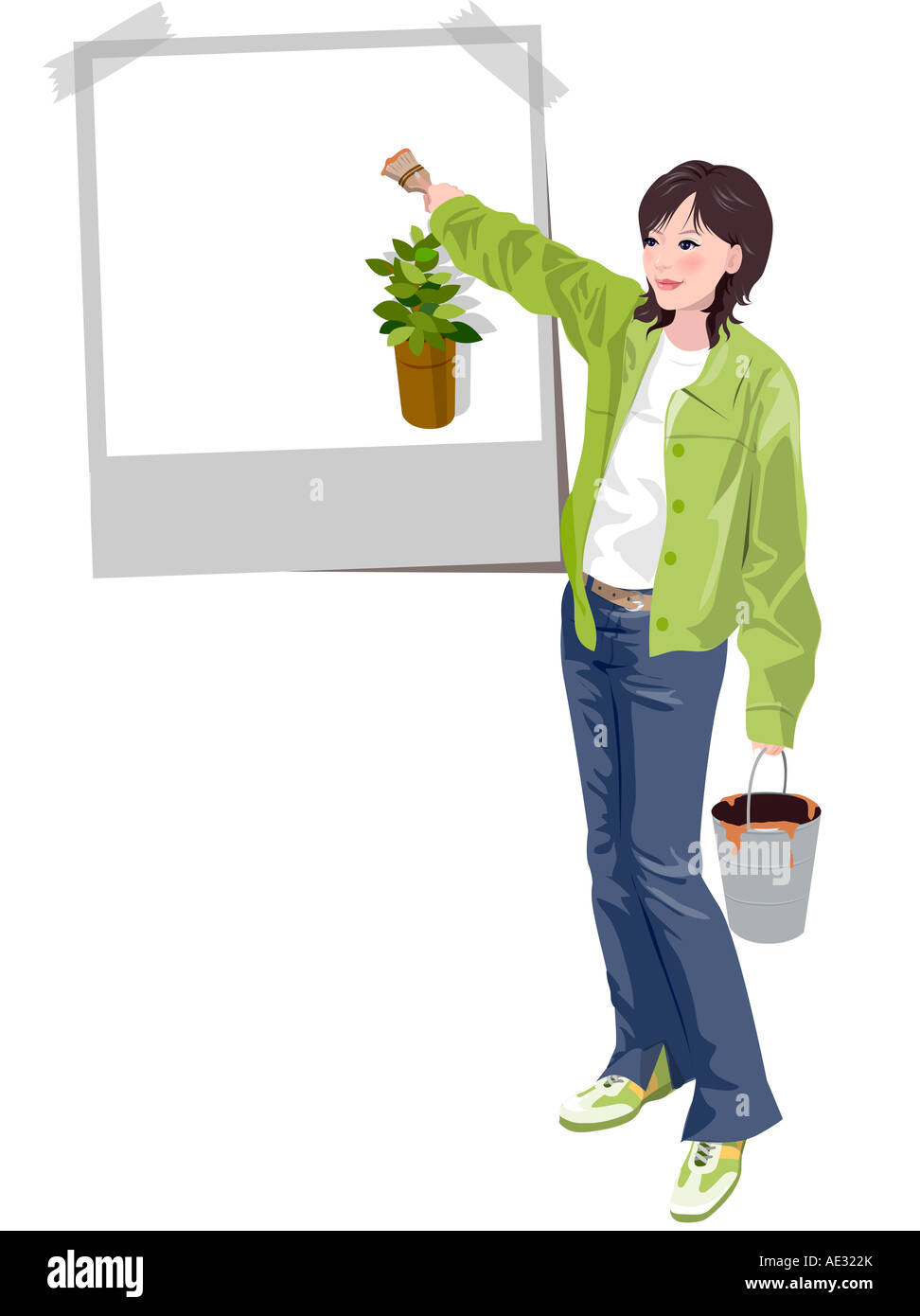 Woman painting on a poster Stock Photo - Alamy