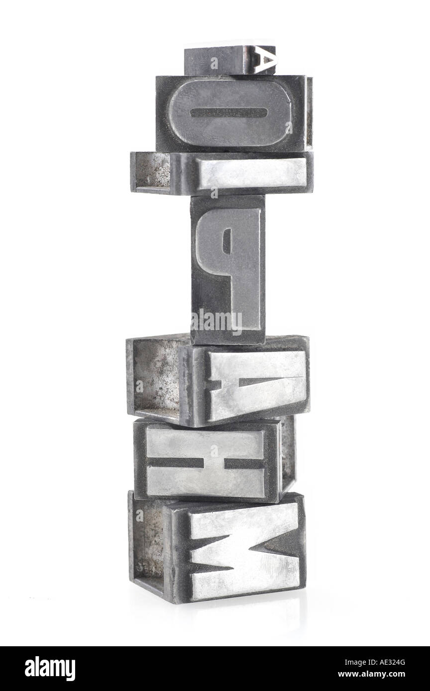 Stack of lead letters on white background Stock Photo - Alamy