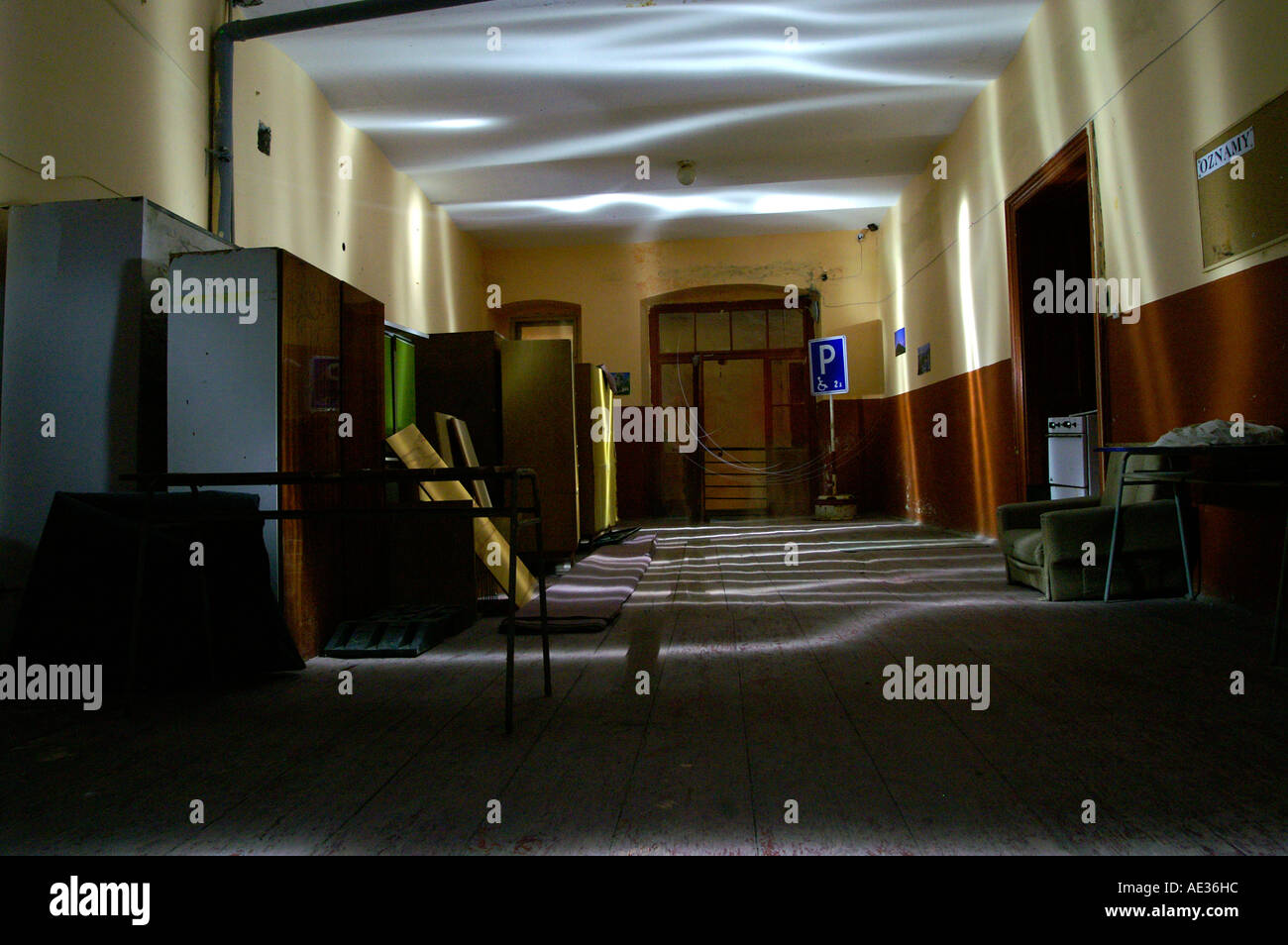 Eerie scary hall with dancing light lines Stock Photo - Alamy