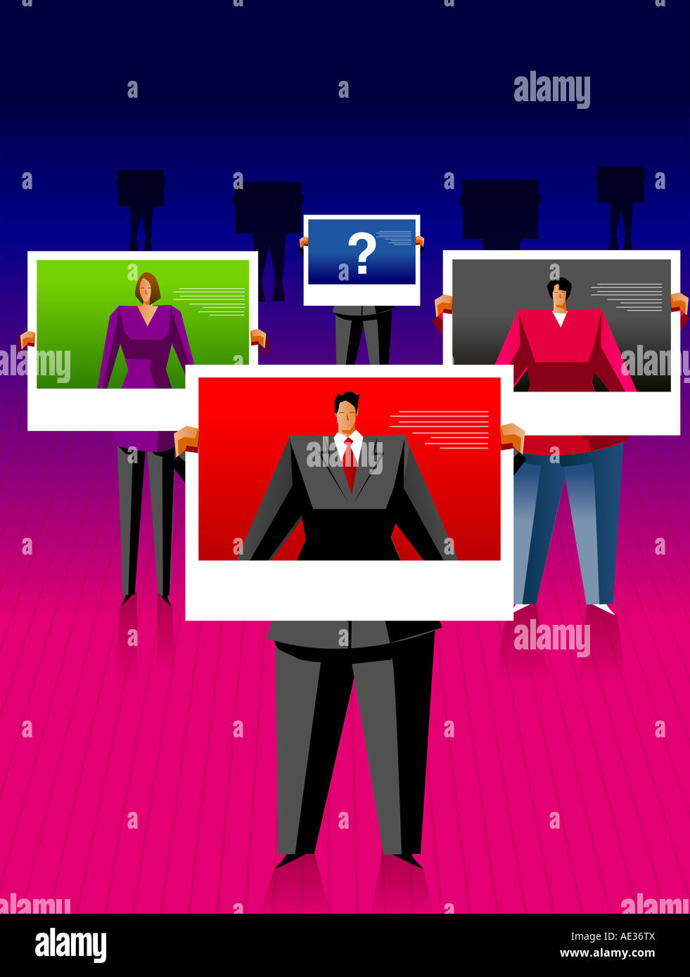 Visual screens showing the reflection of a group of people Stock Photo ...