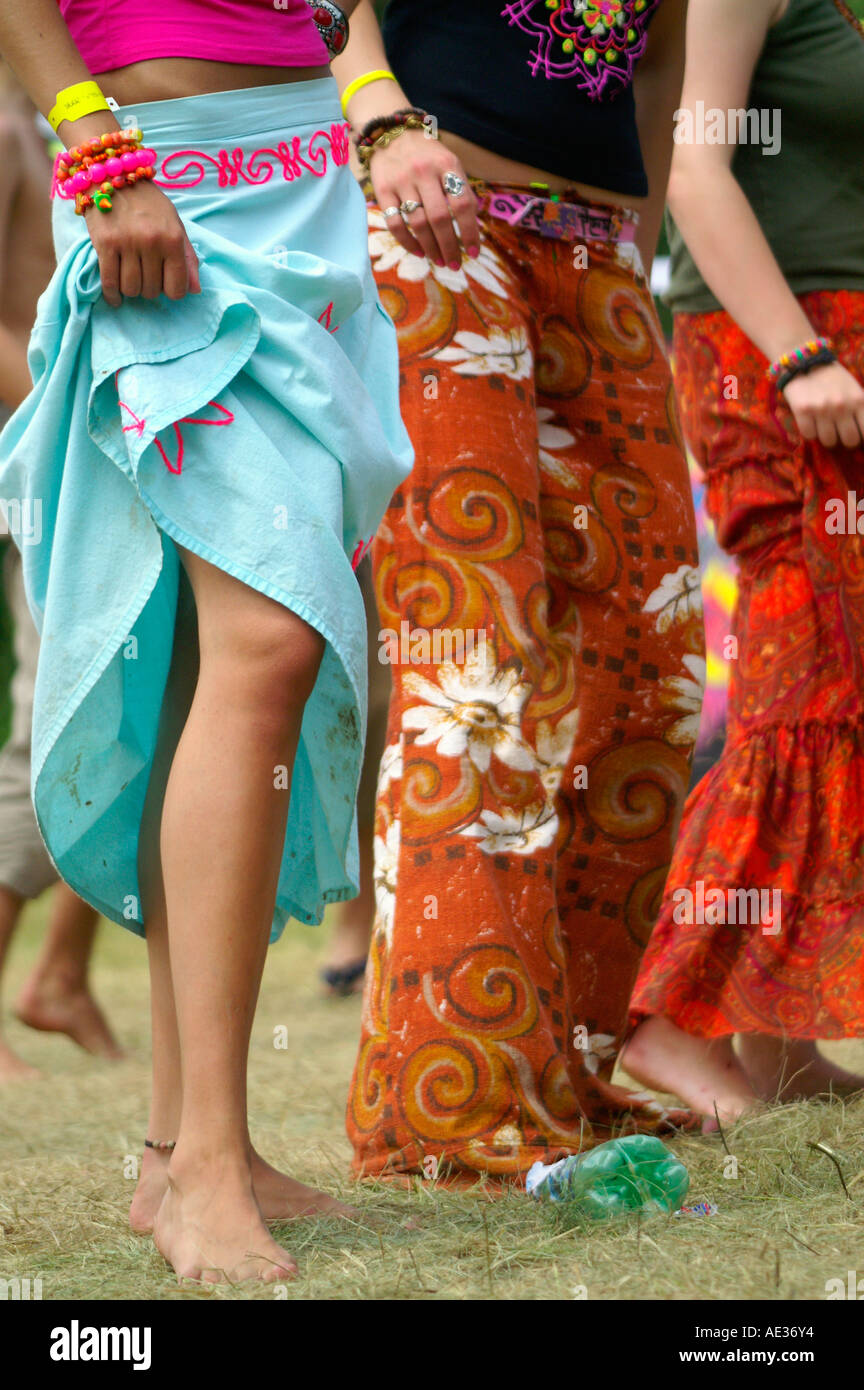 Hilltop 2006 - legs and bare feet of girls dancing outdoors at rave ...