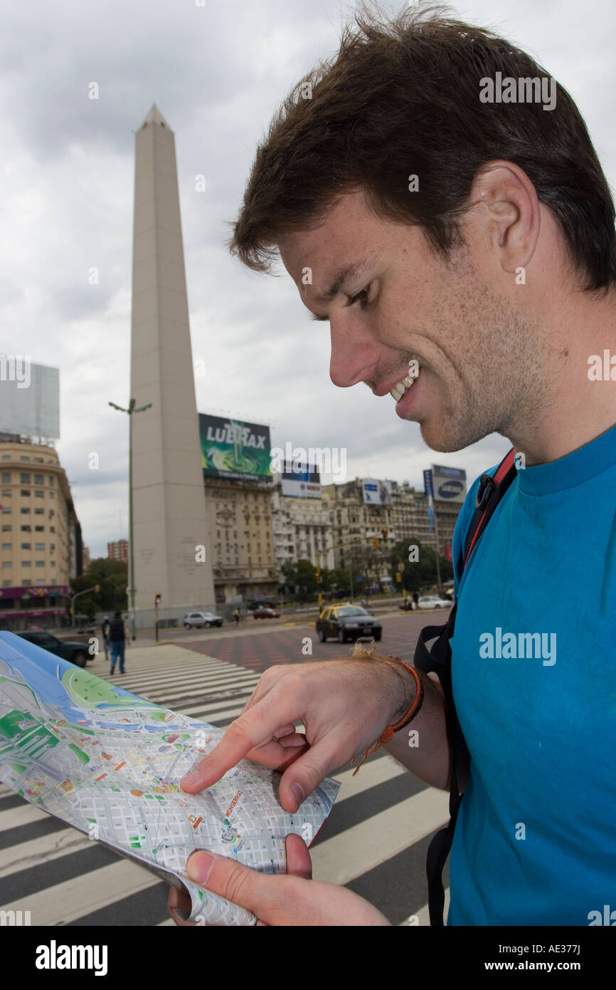 Man Looking at a Map by the Obelisk, Buenos Aires Stock Photo - Alamy
