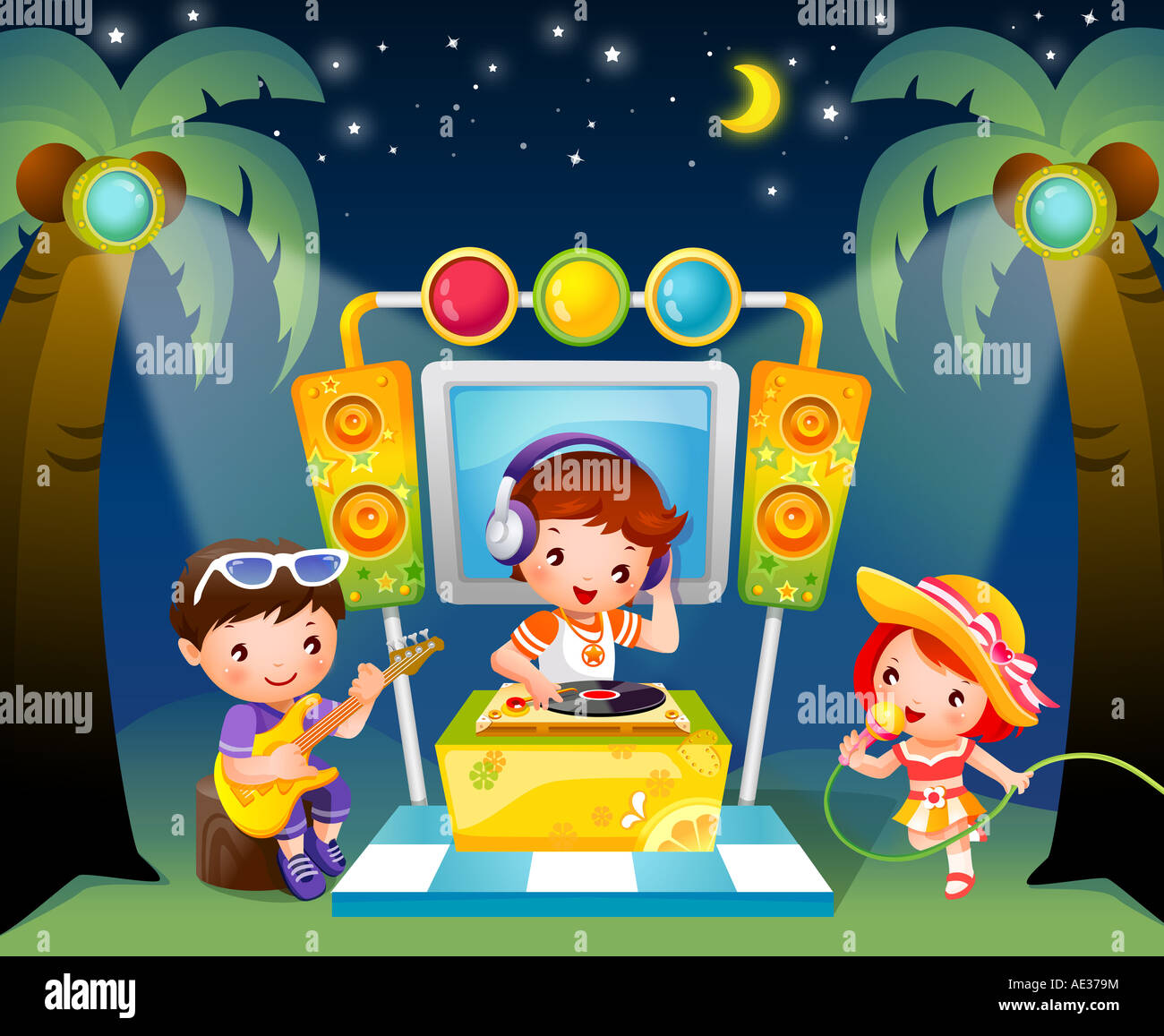 Two boys and a girl performing on a stage Stock Photo - Alamy