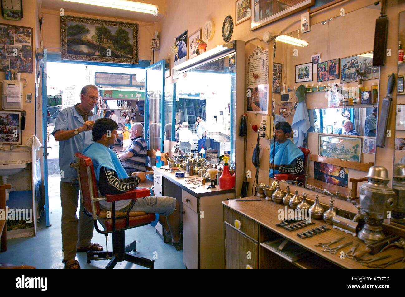 Traditional barber shop in Ermoupoli Stock Photo - Alamy