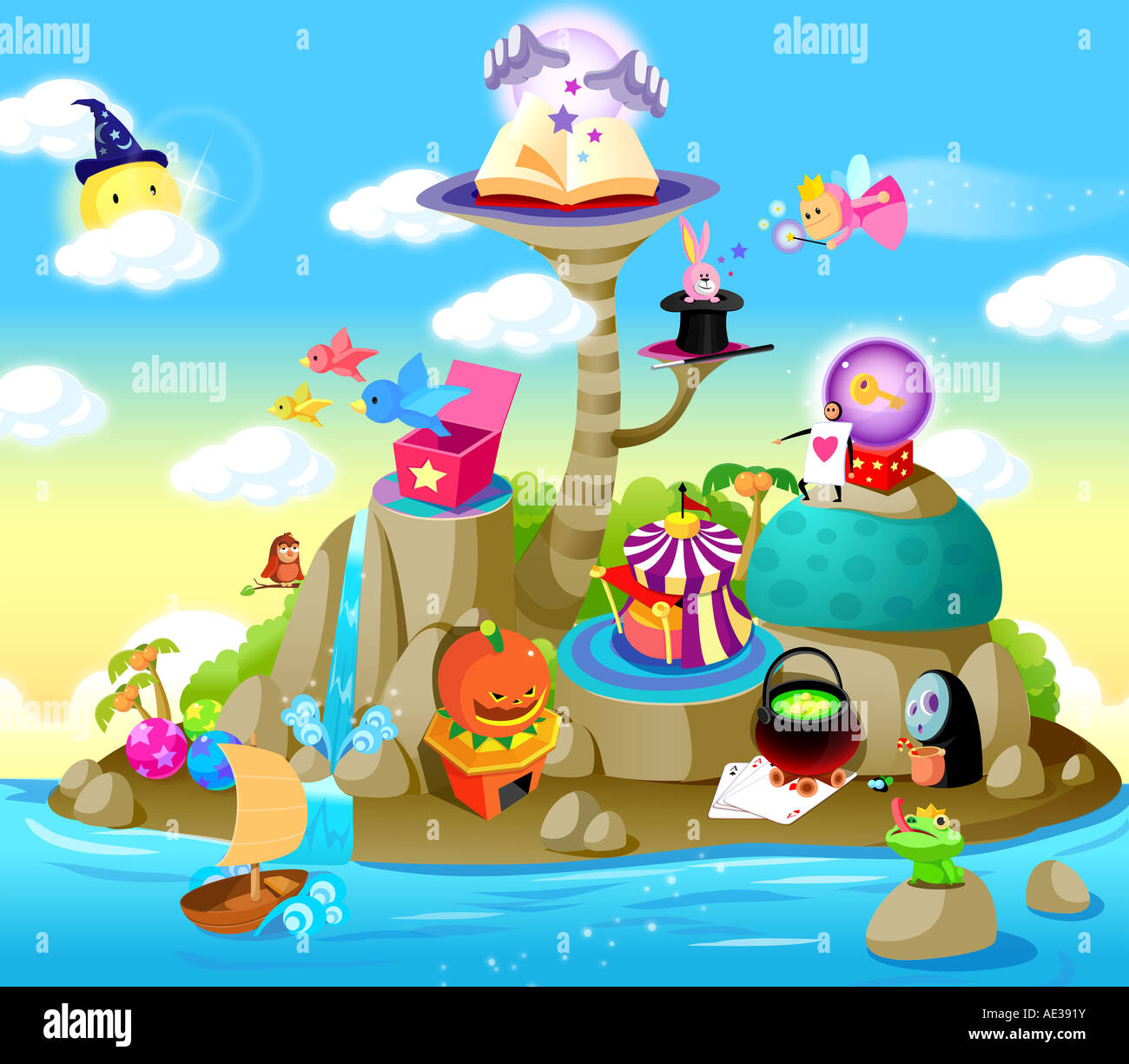 Magical island surrounded by water Stock Photo - Alamy