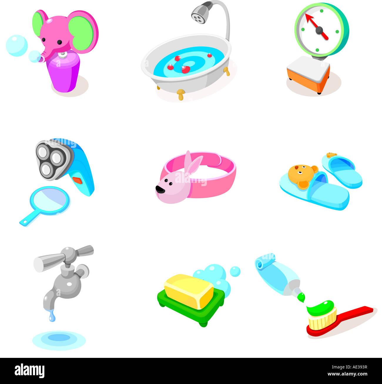 Objects related to early morning routine on a white background Stock ...