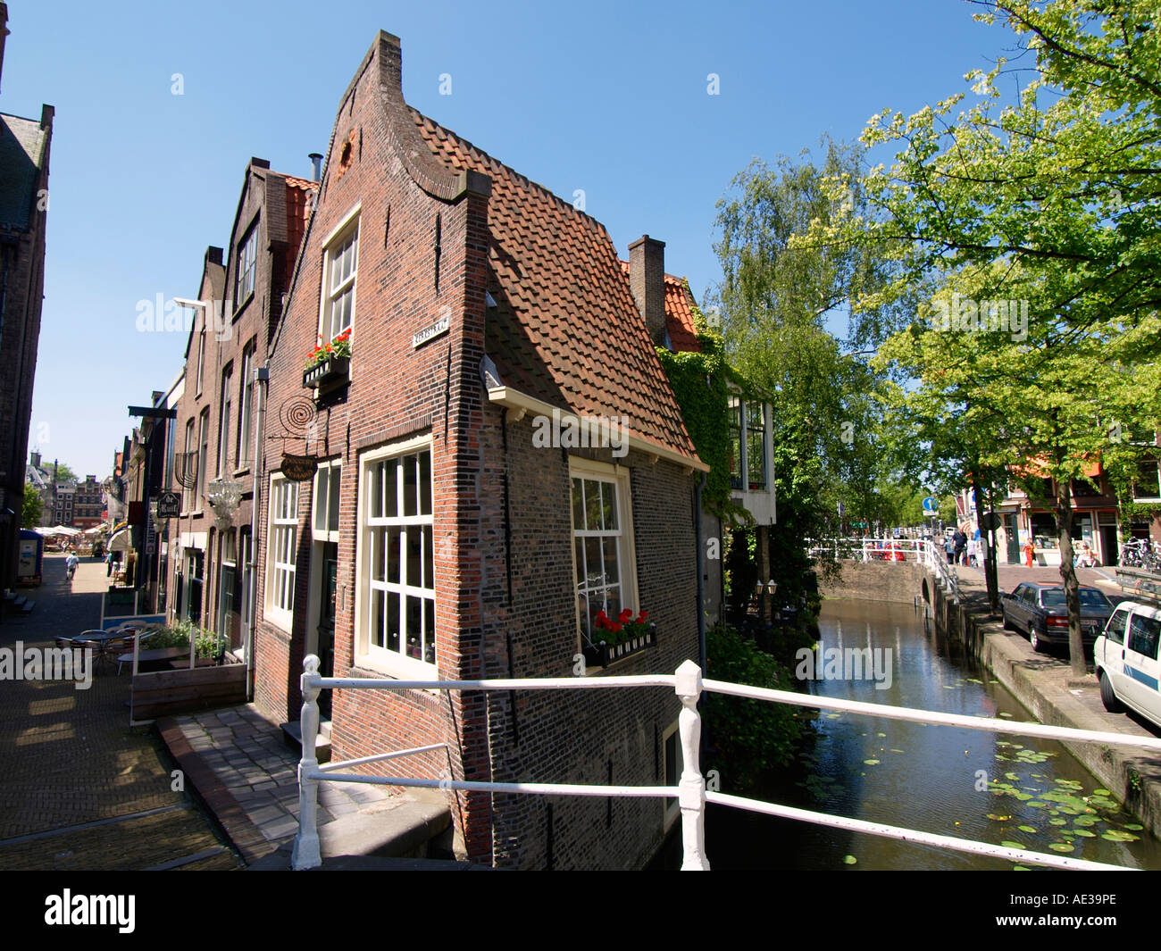 Small crooked warped old house Kerkstraat streetcorner historic city ...