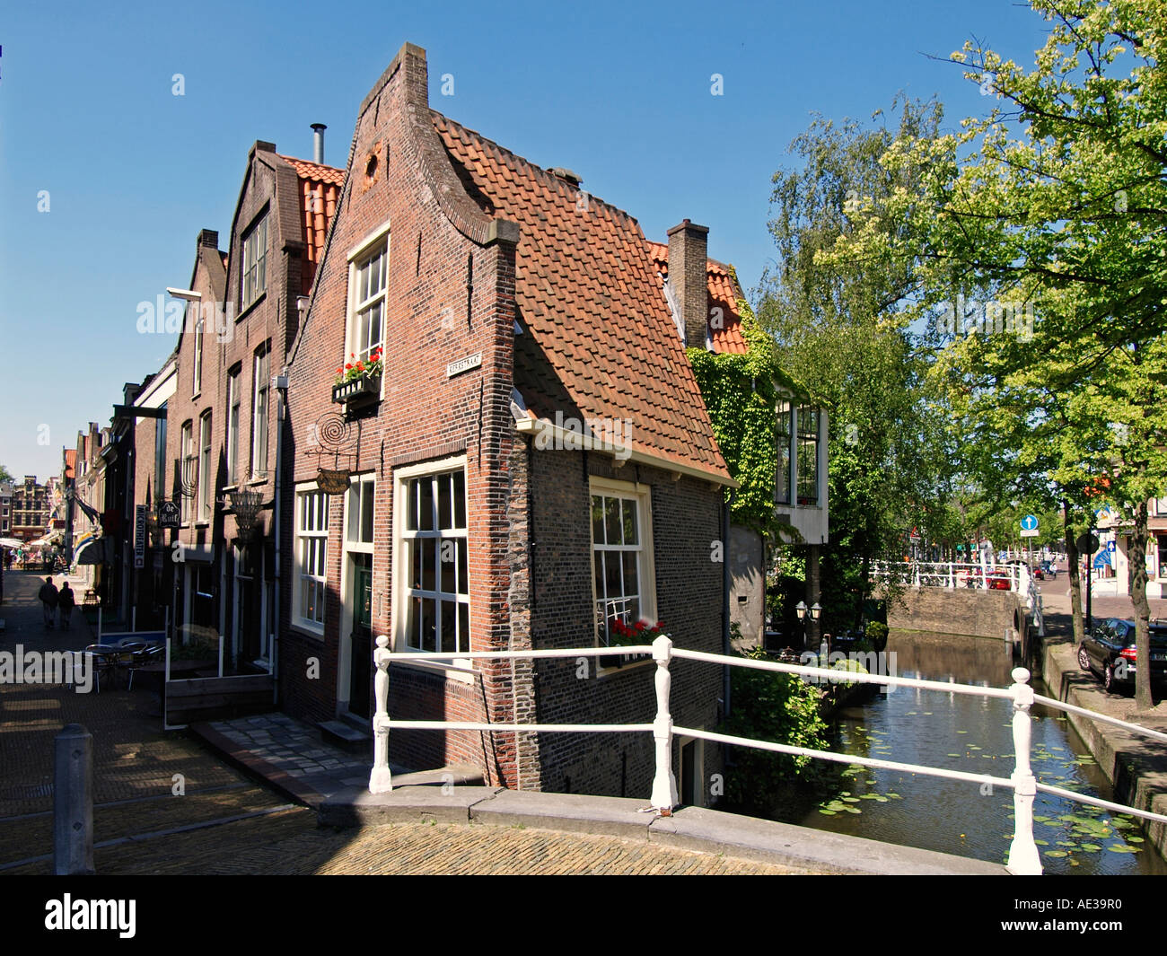 Small crooked old house Kerkstraat streetcorner historic city centre of ...