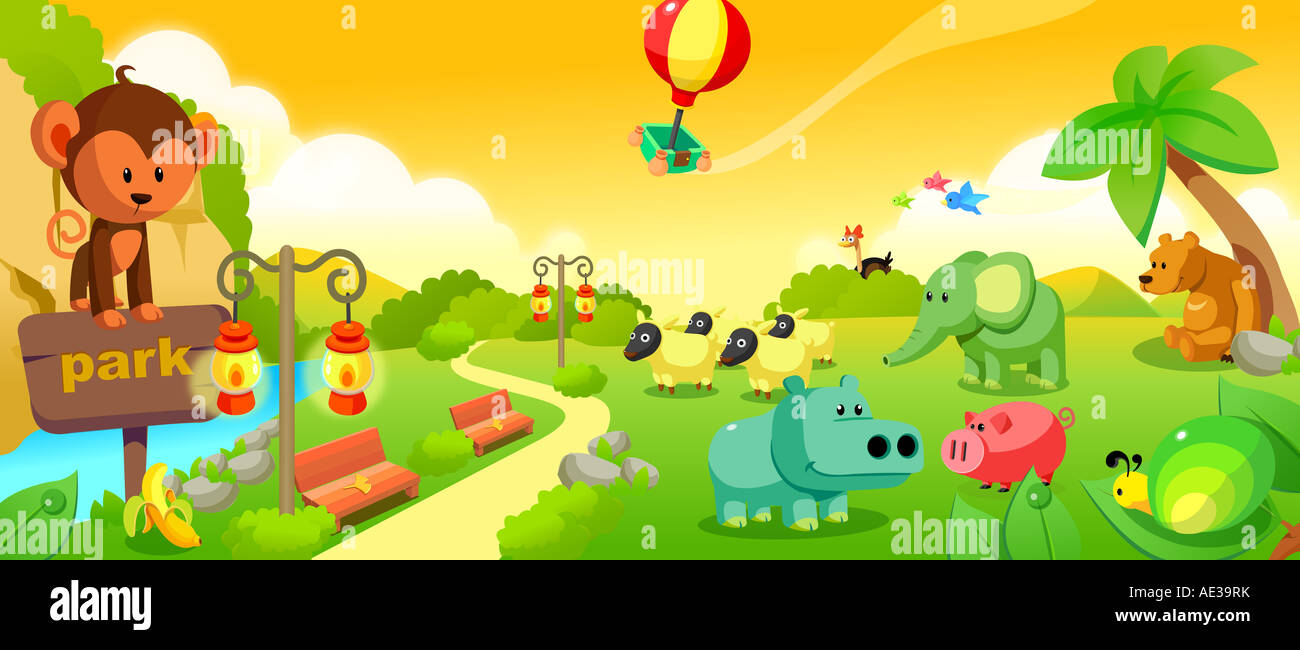 Group of animals in a park Stock Photo - Alamy
