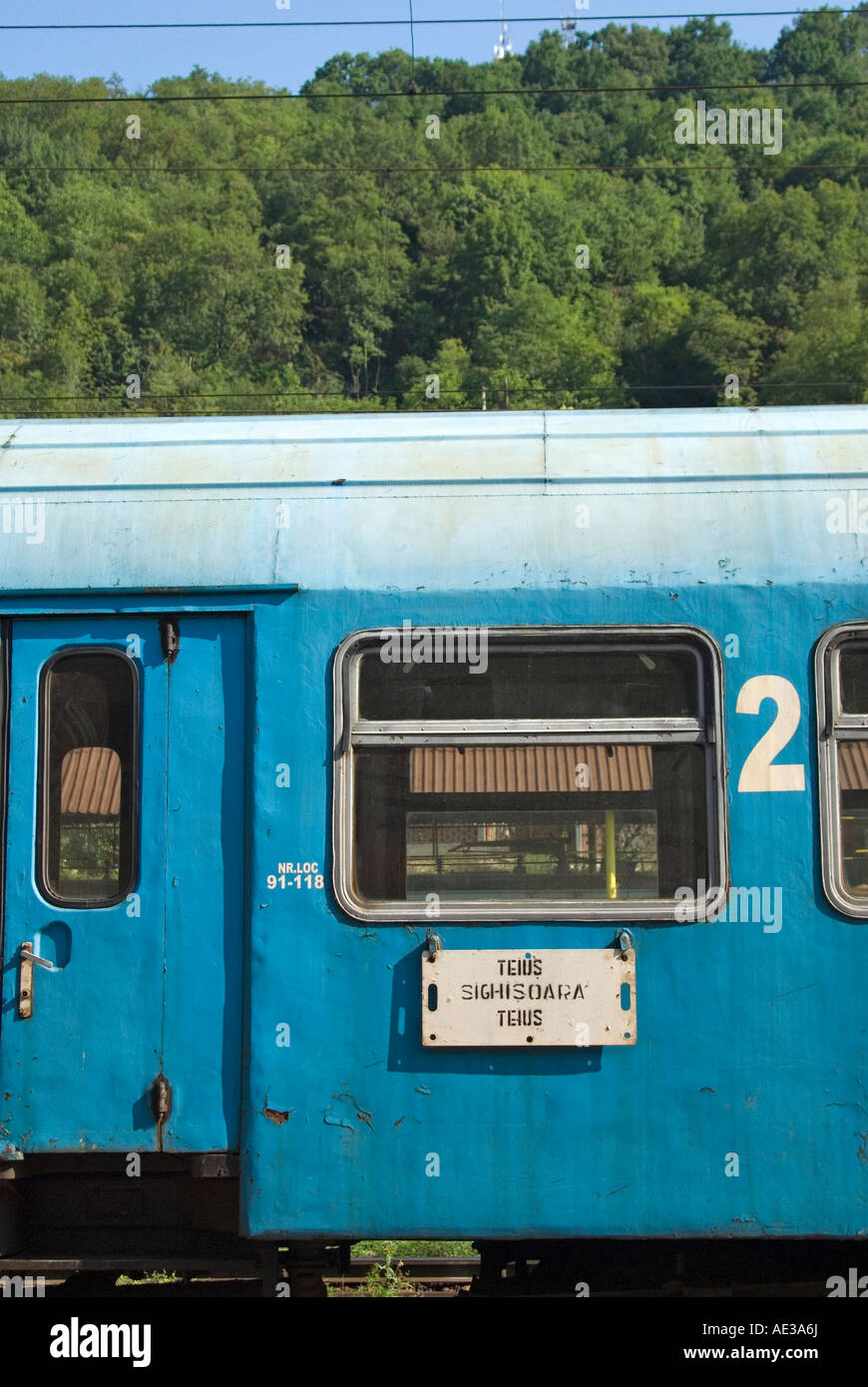 Sighisoara, Transylvania, Romania. Old second class coach at platform ...