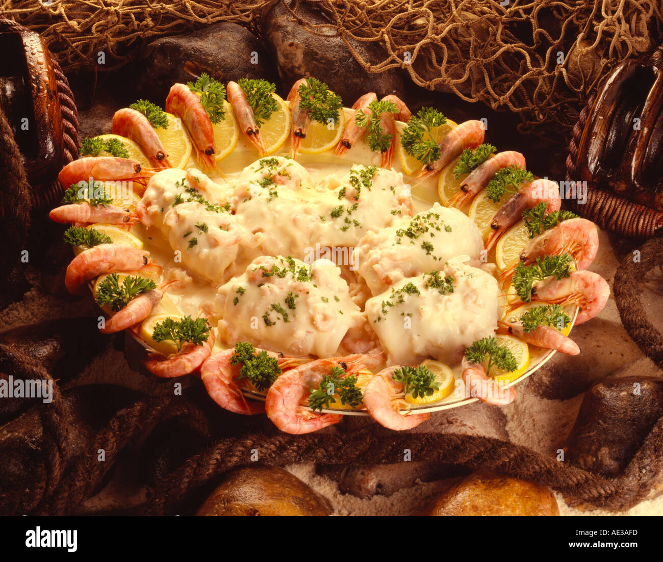 FISH WITH PRAWNS Stock Photo - Alamy
