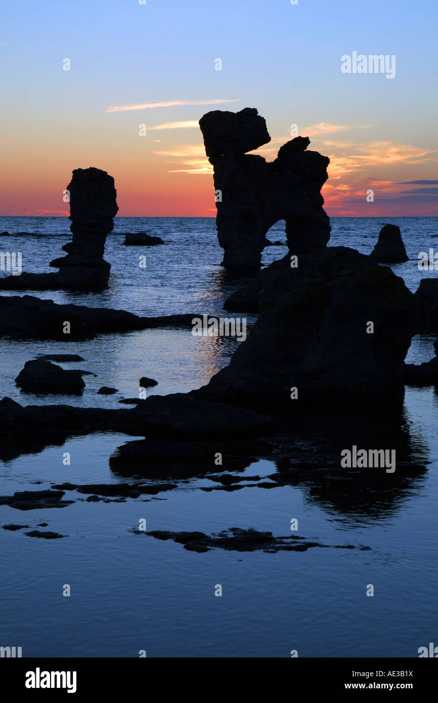 Natural seastacks in Fårö, Gotland called Rauks. This rauk is one of ...