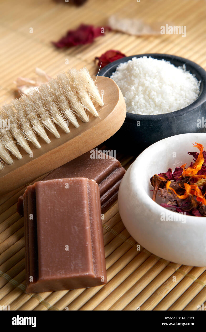 Collection of bath toiletries Stock Photo - Alamy