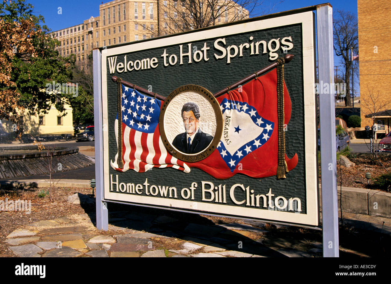 A sign in downtown Hot Springs denotes that Hot Springs, Arkansas is ...