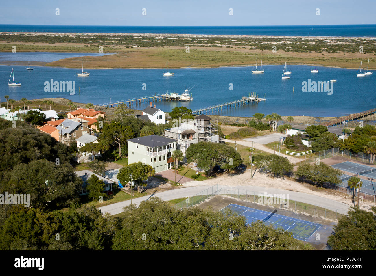 Aerial view of St. Augustine Inlet and the Atlantic Ocean from ...
