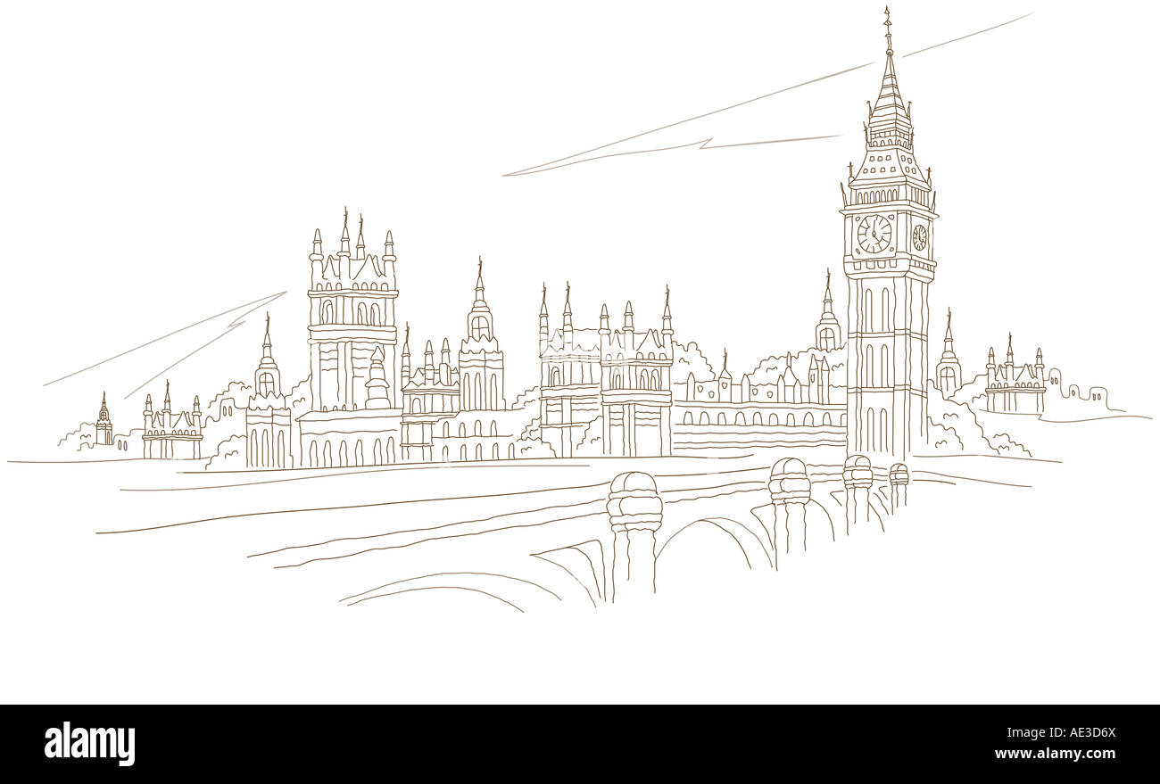 Bridge in front of a clock tower, Big Ben, Westminster Bridge, Houses ...