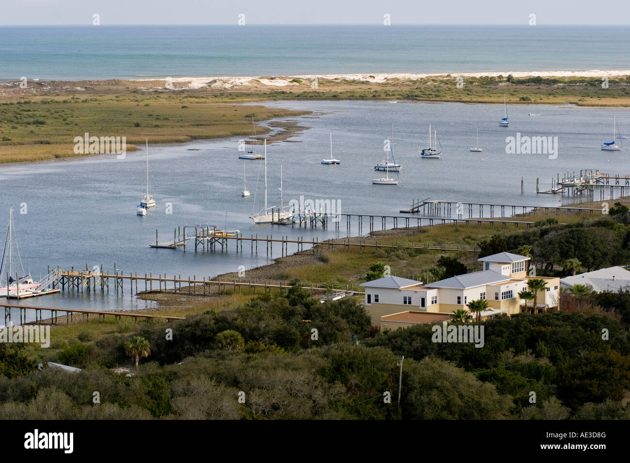 Aerial view of St. Augustine Inlet and the Atlantic Ocean from ...