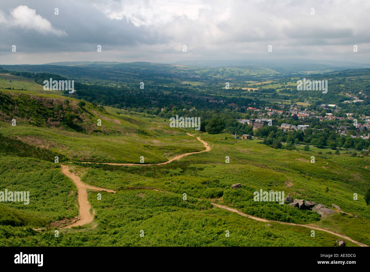 Ilkley town seen from Ilkley Moor with path Stock Photo - Alamy