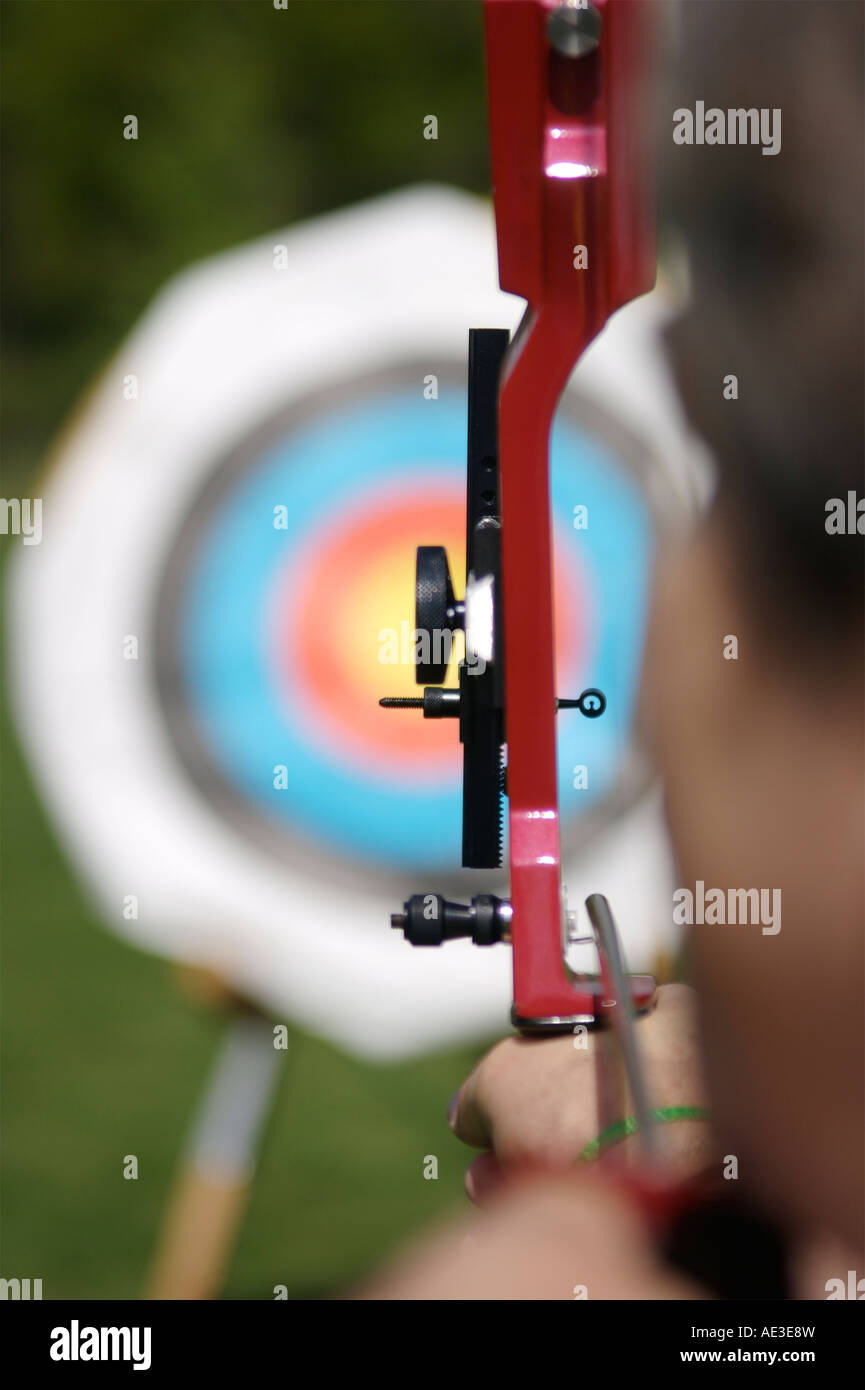 Archer Aiming an Arrow at a Target in Dorking Surrey Stock Photo - Alamy
