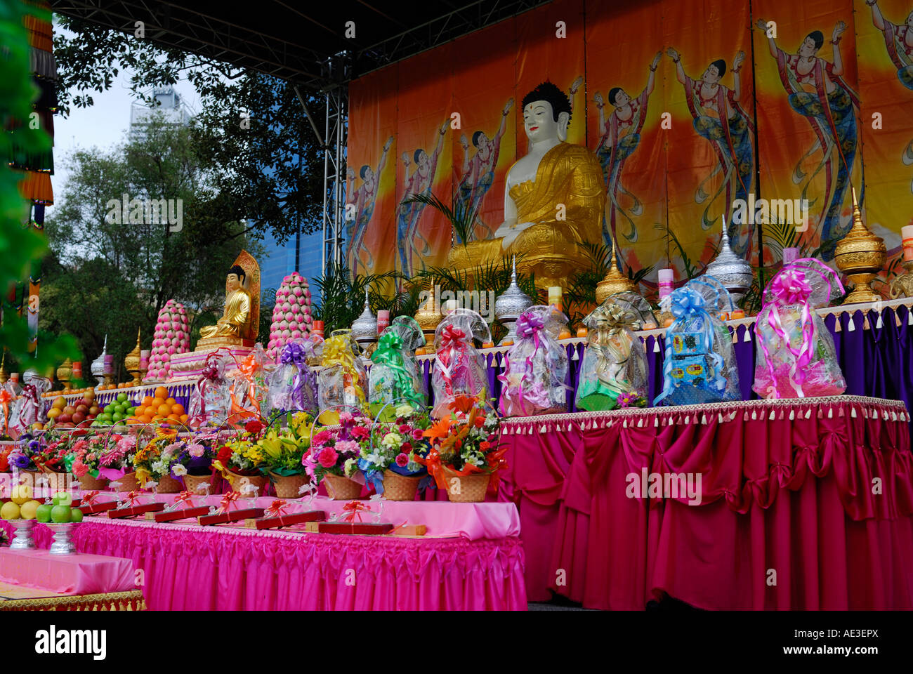 Buddha statues and offerings, celebrating Buddha's birthday Stock Photo ...
