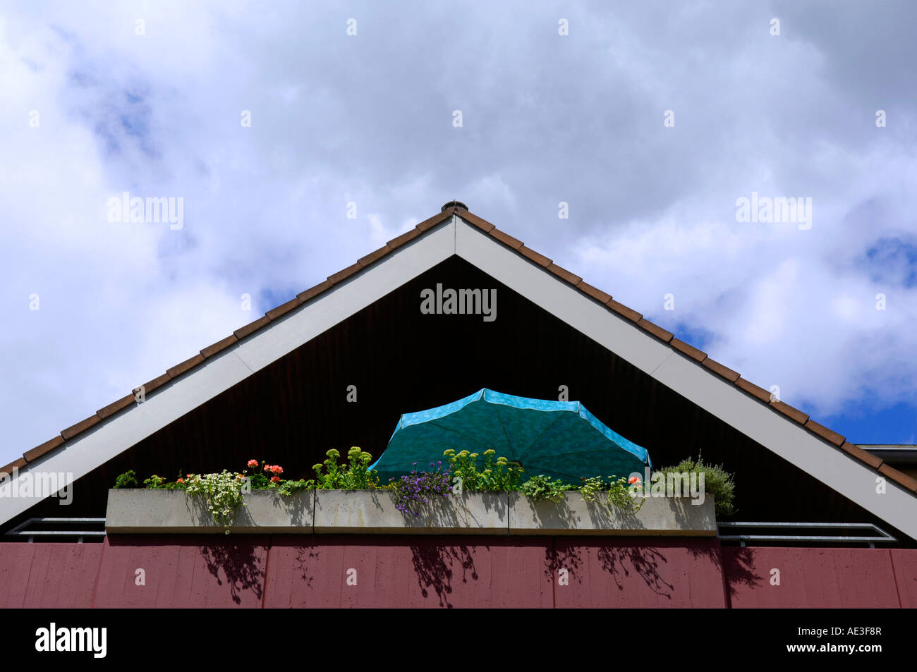 house appartment flat balcony parasol german germany rooftop sky ...