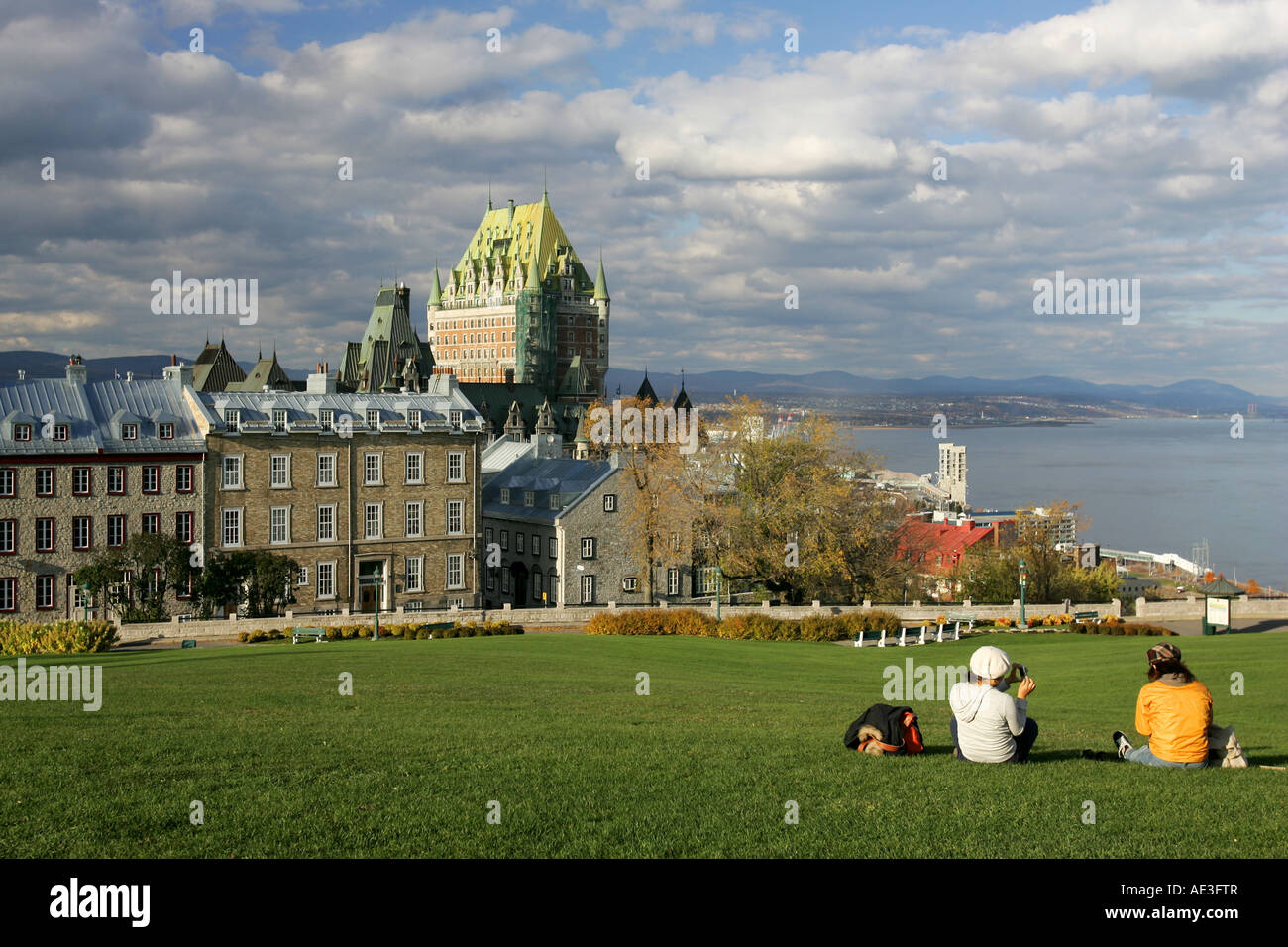 Tourist relax on the Plains of Abraham in the Old Quebec Canada with ...