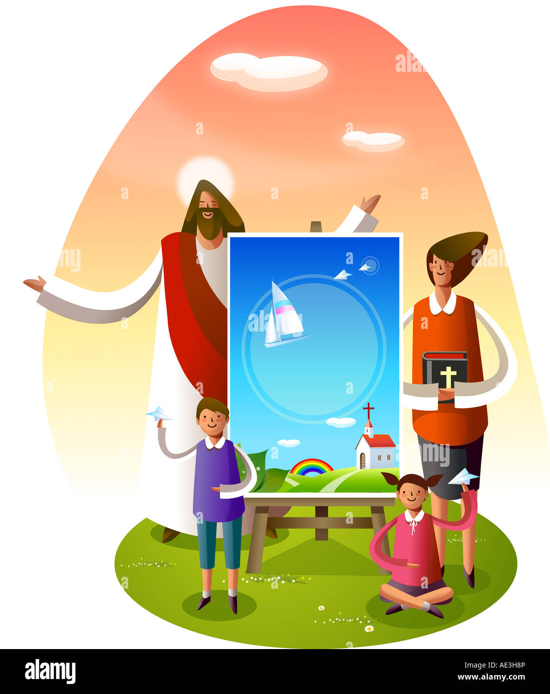 Jesus Christ standing with a family Stock Photo - Alamy